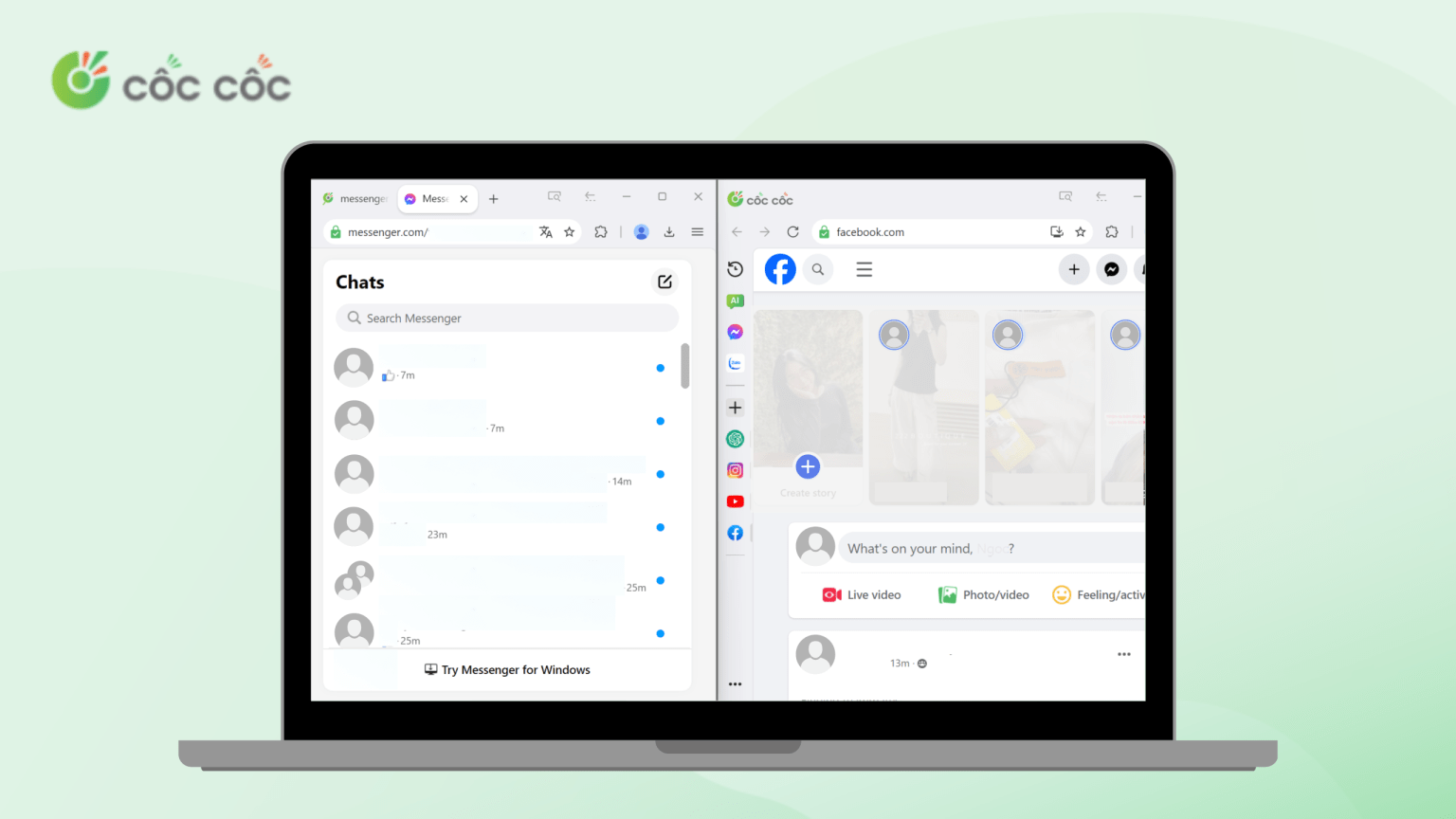 Lướt web và chat Facebook Messenger trên cùng một màn hình