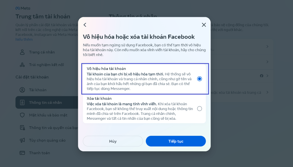 Cách vô hiệu hóa tài khoản Facebook tạm thời đơn giản, nhanh chóng