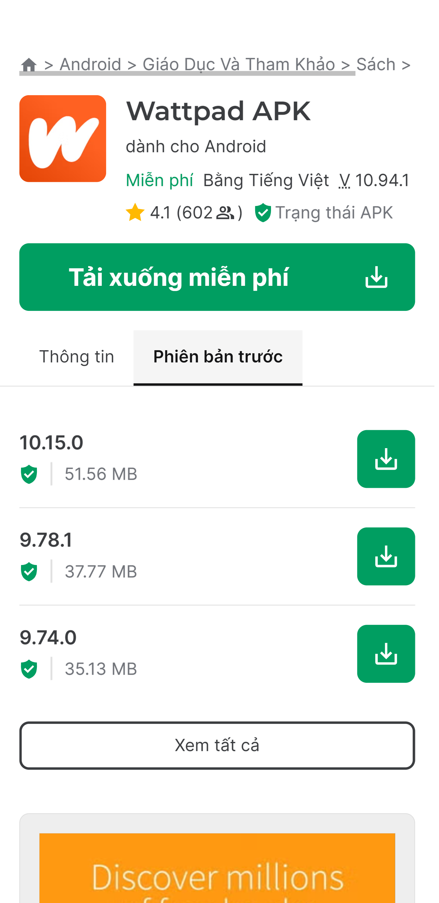 Hướng dẫn cách tải ứng dụng Wattpad bản cũ cho Android, iOS