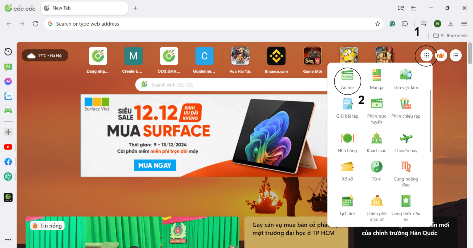 Cách tìm phim Anime trực tuyến, nhanh chóng trên Cốc Cốc